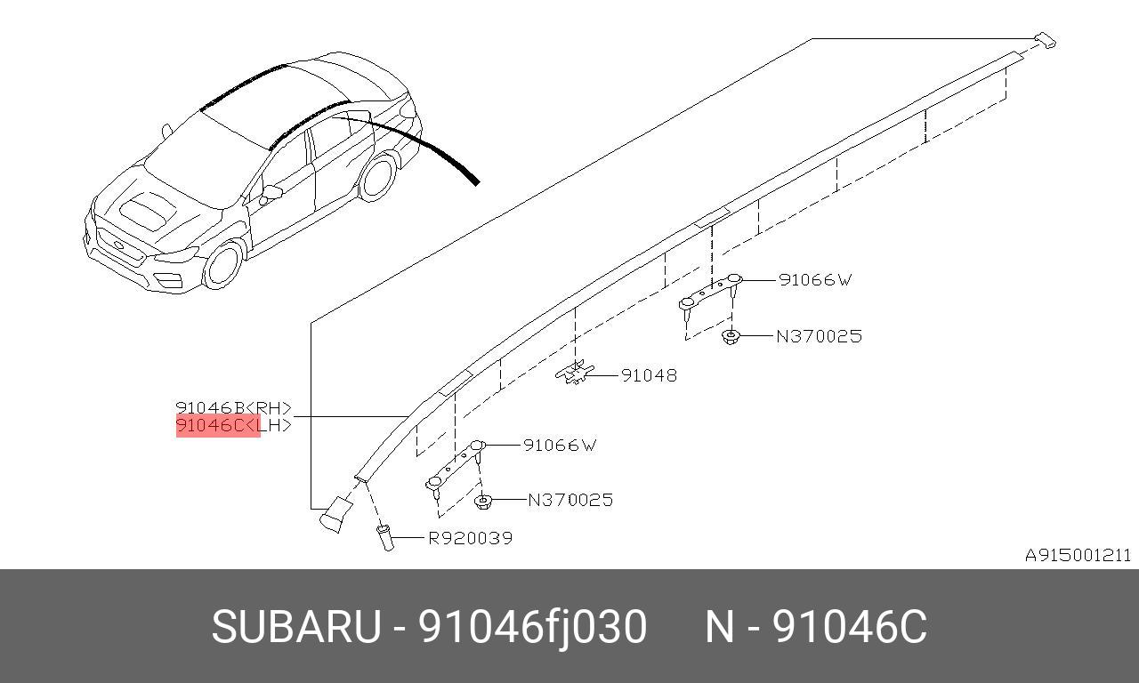Assemblaggio stampaggio OE originale tetto mano sinistra 91046FJ030 per Subaru 91046-FJ030