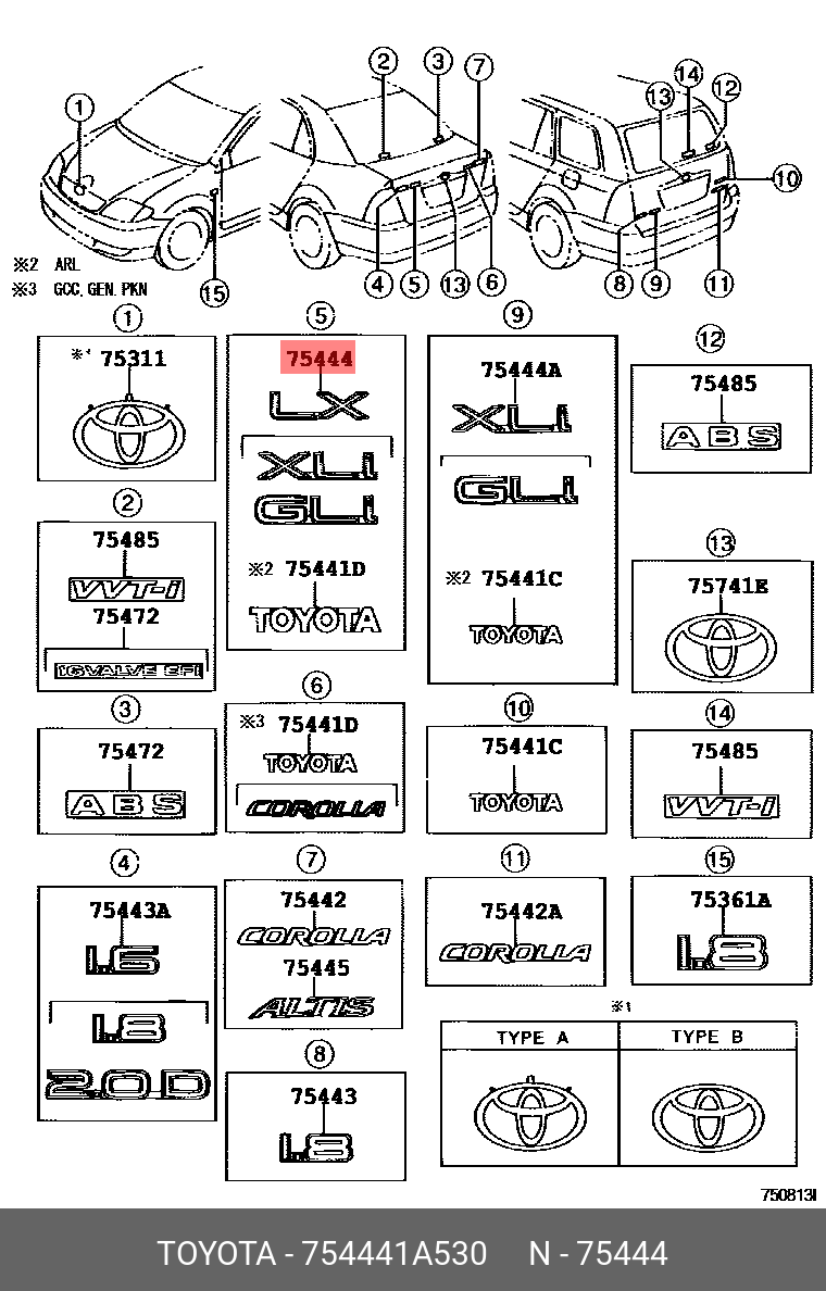 Genuine OE plate back door name no.4 754441A530 for TOYOTA 75444-1A530 ...