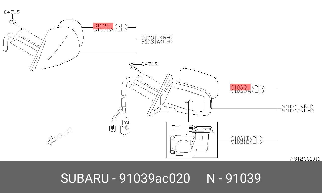 Specchio porta specchio originale OE mano destra 91039AC020 per Subaru 91039-AC020