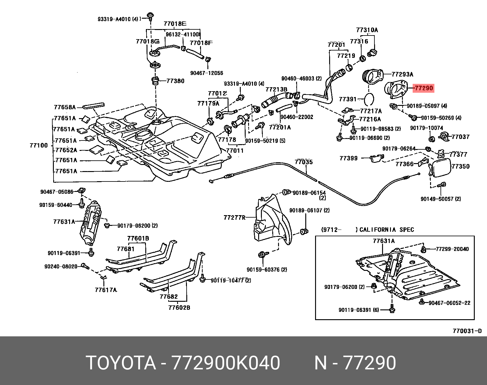 77290-0K040 GENUINE TOYOTA 772900K040, HILUX 201708 - 202005, GUN125 ...