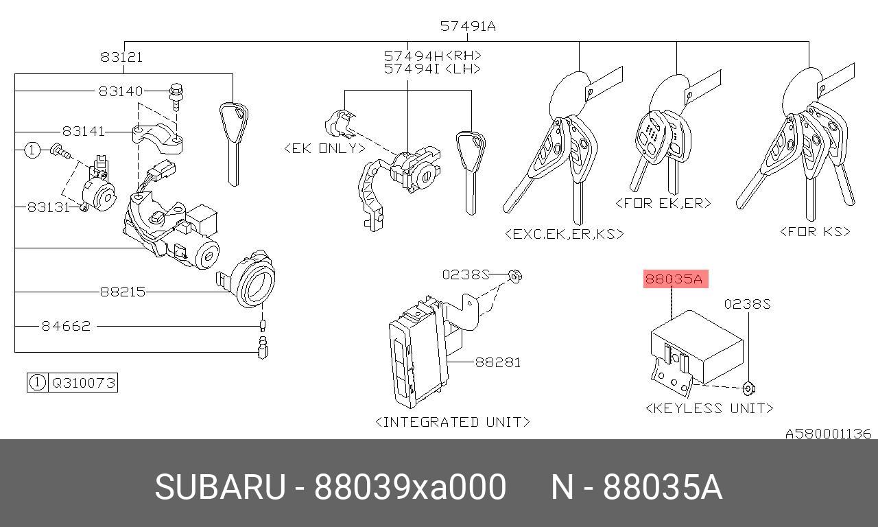 Unità ingresso senza chiave originale OE 88039XA000 per Subaru 88039-XA000