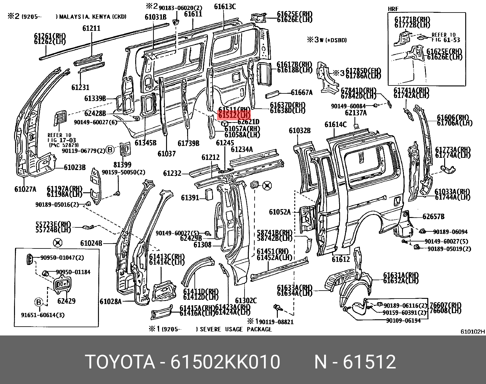 61502-KK010 GENUINE TOYOTA 61502KK010, HILUX 201708 - 202005, GUN125 ...