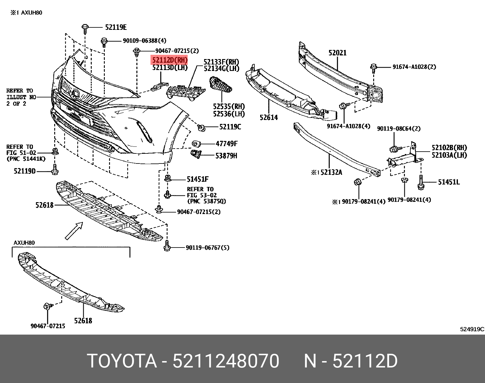 52112-48070 GENUINE TOYOTA 5211248070, HARRIER 202006-, MXUA80, MXUA85 ...
