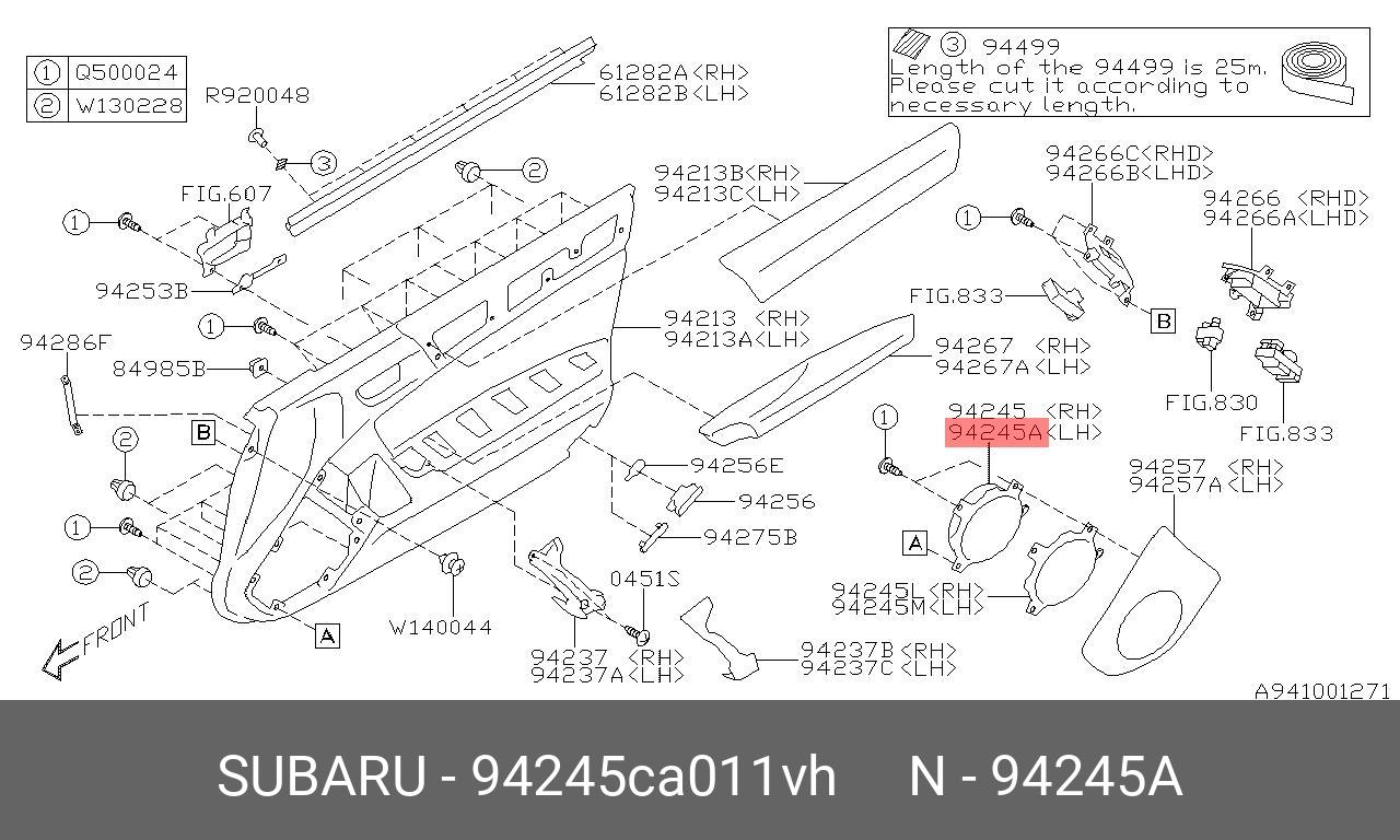 Griglia originale OE Spkr mano sinistra 94245CA011VH per Subaru 94245C-A011VH