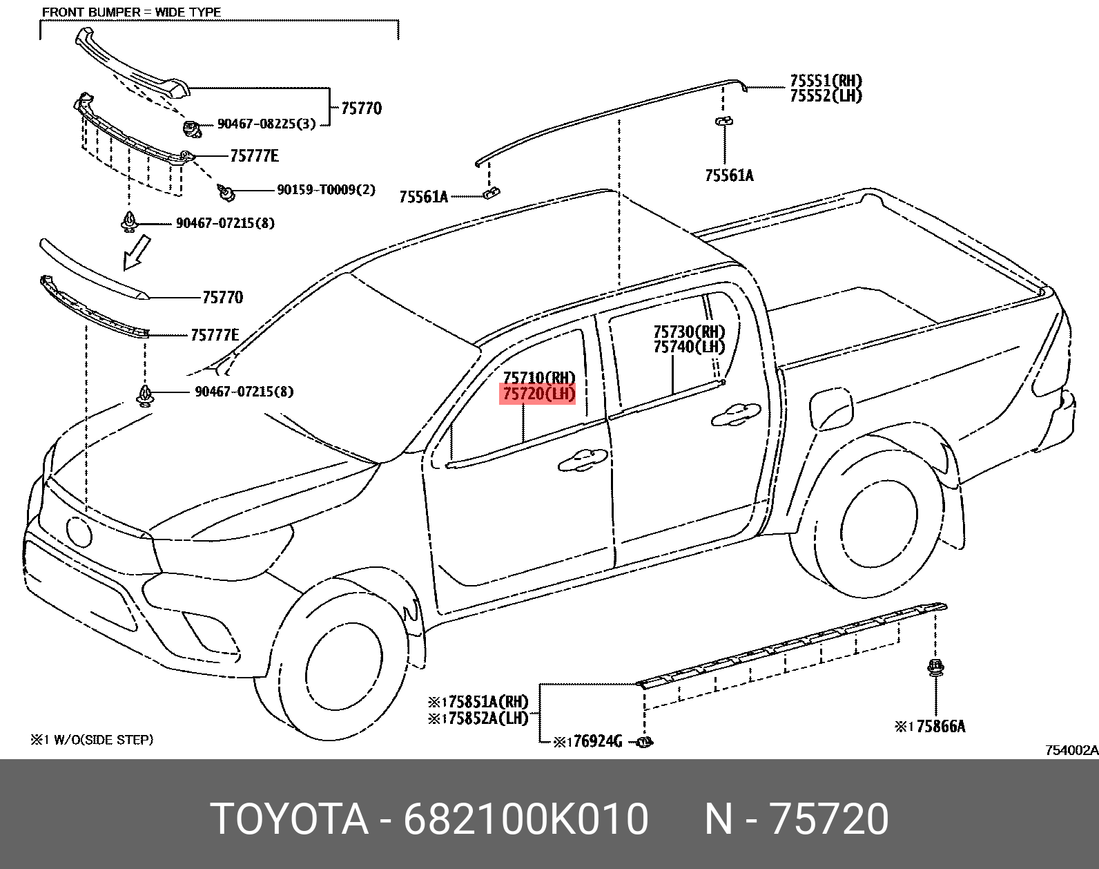 68210-0K010 GENUINE TOYOTA 682100K010, HILUX 201708 - 202005, GUN125 ...