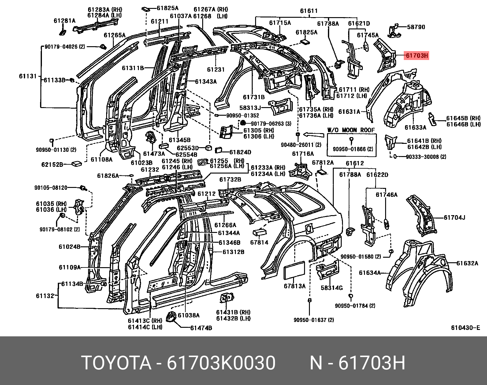 61703-K0030 GENUINE TOYOTA 61703K0030, YARIS 202002-, KSP210, MXPA1 ...