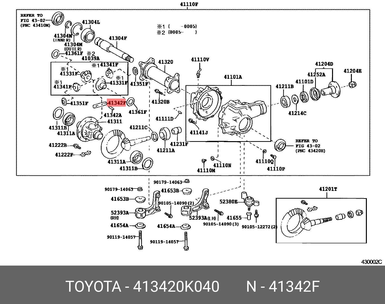 41342-0K040 GENUINE TOYOTA 413420K040, HILUX 201708 - 202005, GUN125 ...