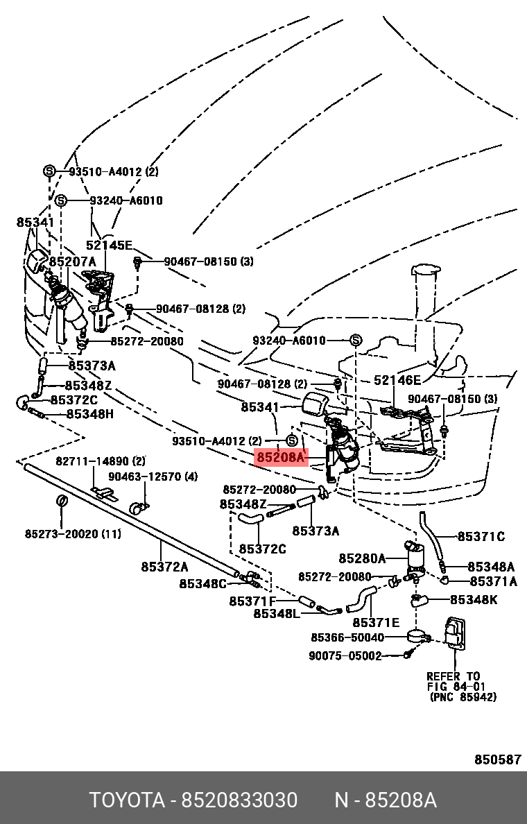 Genuine OE headlight washer system 8520833030 for TOYOTA 85208-33030 ...