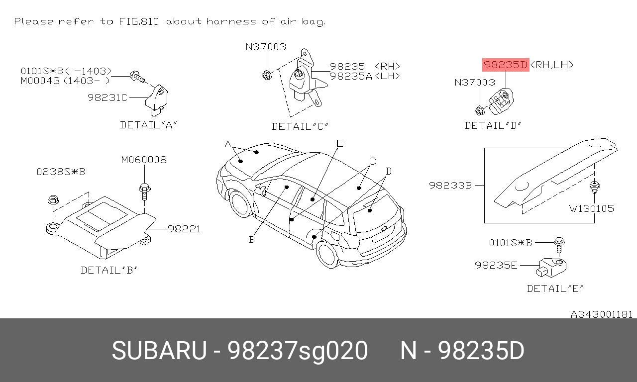 Originale OE Air B Satl Sen 98237SG020 per Subaru 98237-SG020