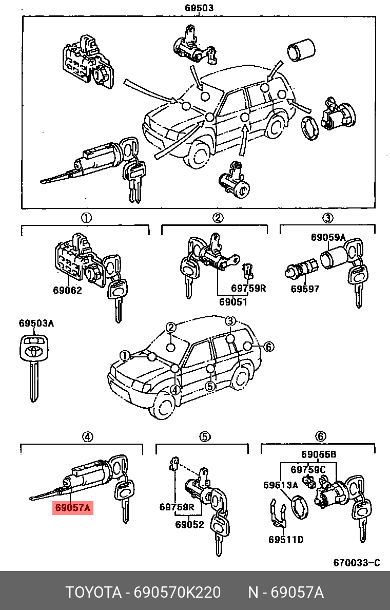 69057-0K220 GENUINE TOYOTA 690570K220, HILUX 202108-, GUN125, CYLINDER ...