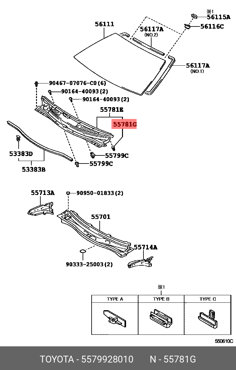 55799-28010 GENUINE TOYOTA NOAH/ VOXY 200706 - 201401, CLIP, COWL TOP ...