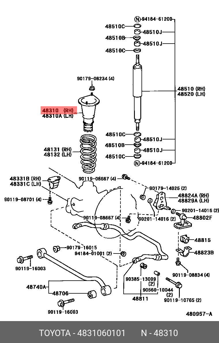 48310-60101 GENUINE TOYOTA LAND CRUISER 201408 - 201507, SPRING ASSY ...