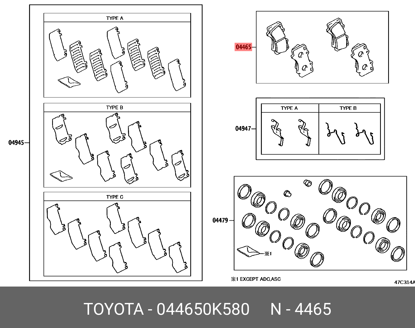04465-0K580 GENUINE TOYOTA 044650K580, HILUX 202006-, GUN125, PAD KIT ...