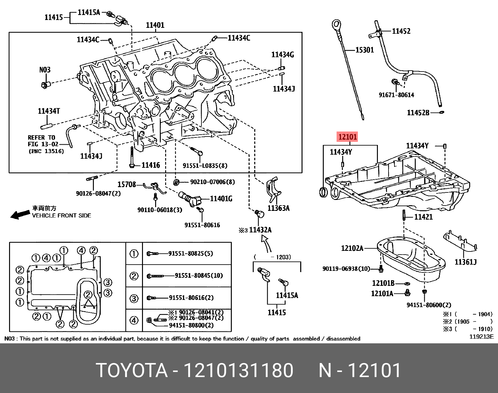 12101-31180 GENUINE TOYOTA LAND CRUISER 201408 - 201507, PAN SUB-ASSY ...