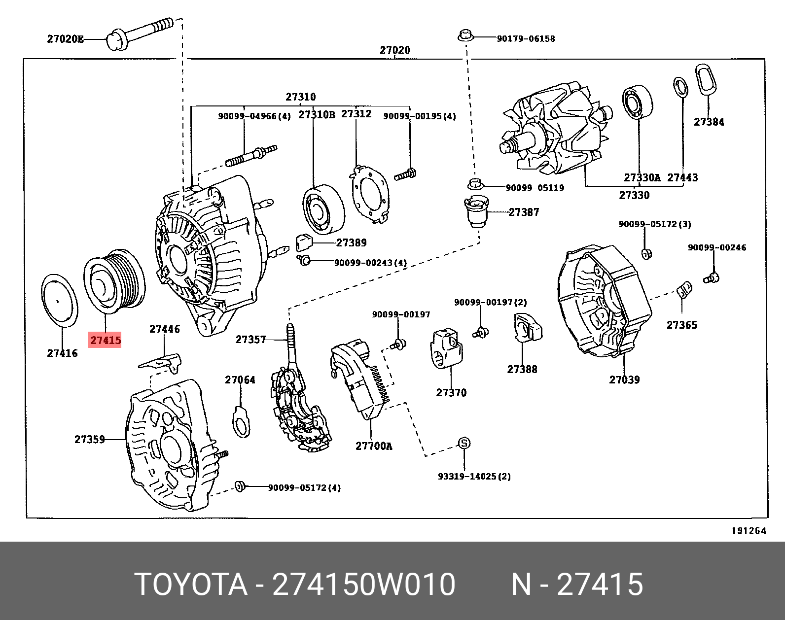 27415-0W010 GENUINE TOYOTA ESTIMA 200601 - 201910, PULLEY, ALTERNATOR W ...