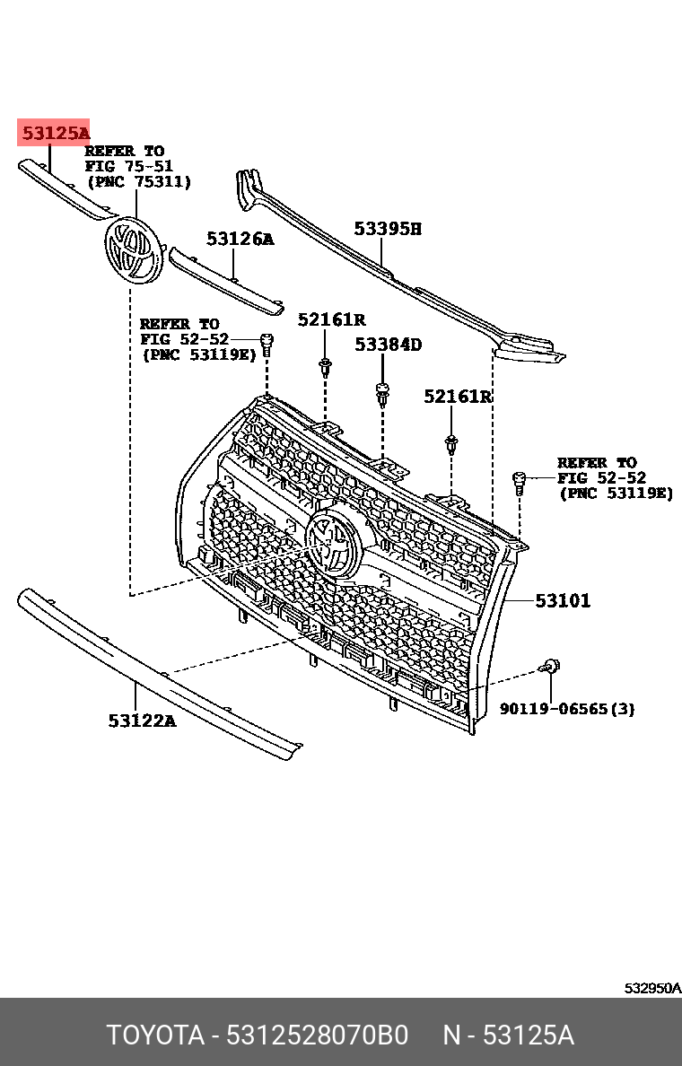 53125-28070-B0 GENUINE TOYOTA NOAH/ VOXY 200706 - 201401, MOULDING ...