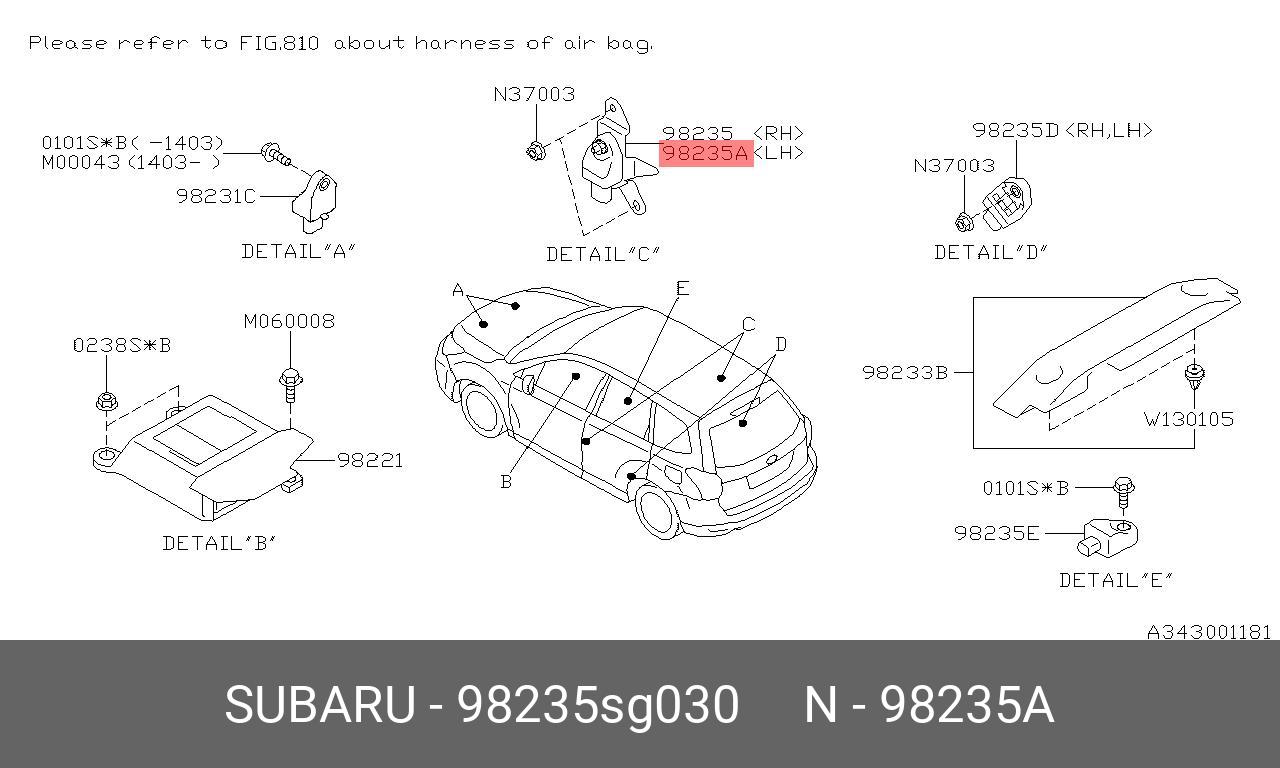 Originale OE Air B Satl Sen Sdb 98235SG030 per Subaru 98235-SG030