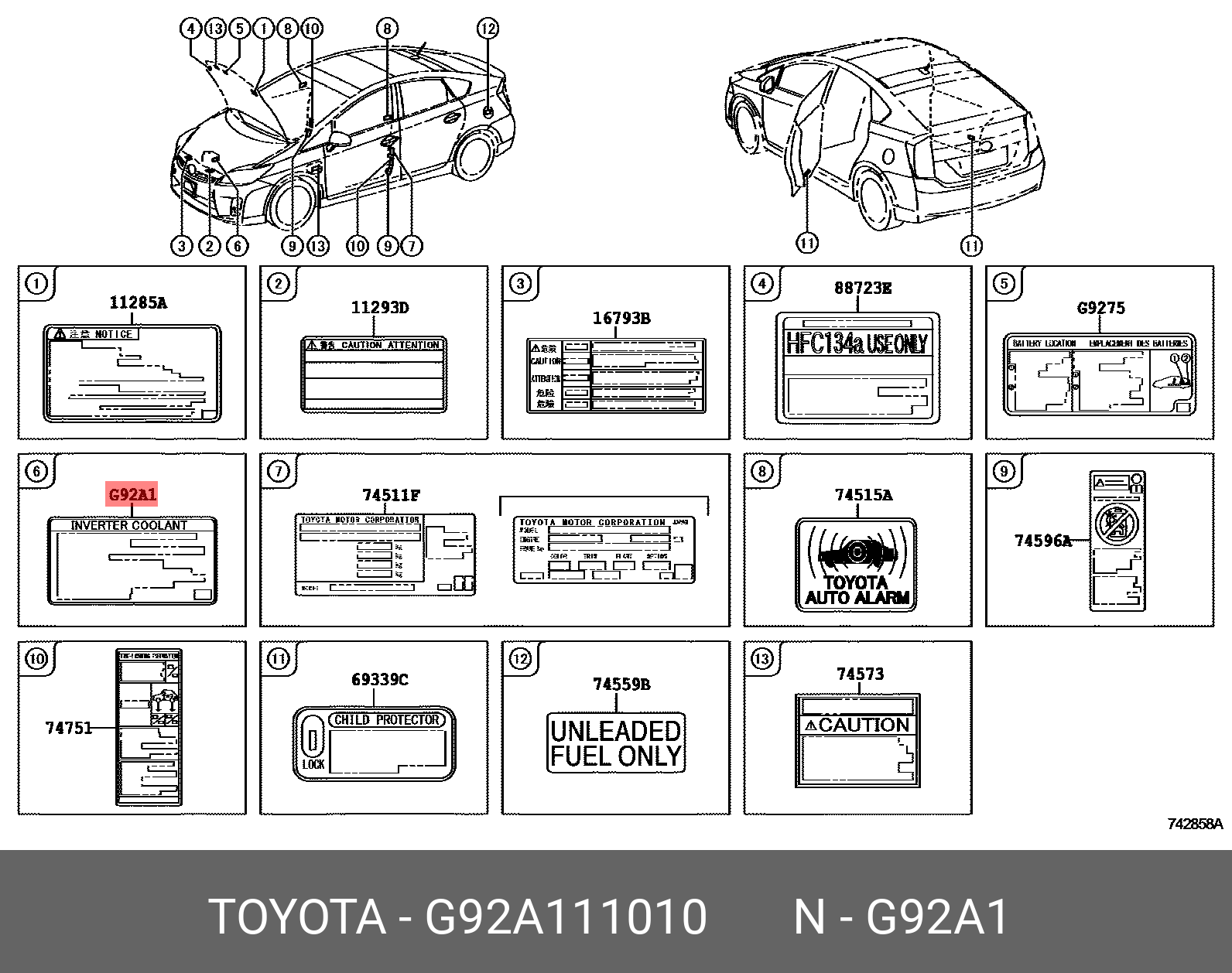 G92A1-11010 GENUINE TOYOTA CROWN/HYBRID 201806-, LABEL, HYBRID COOLANT ...