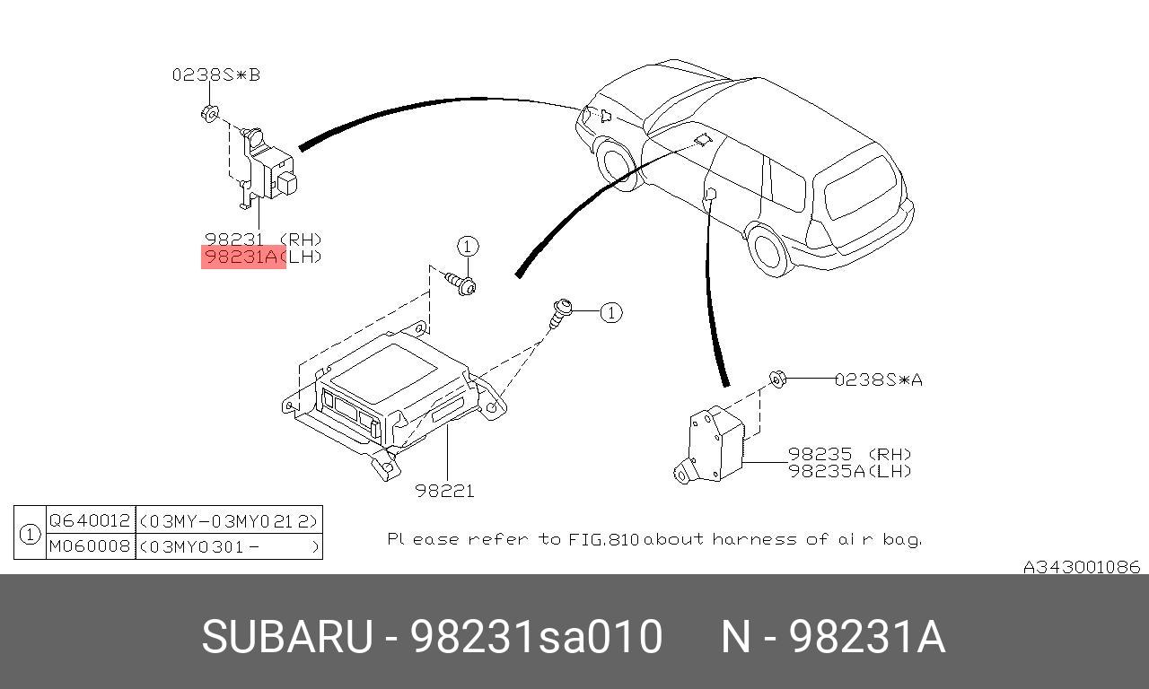 Assemblaggio sensore OE originale F Sub mano sinistra 98231SA010 per Subaru 98231-SA010
