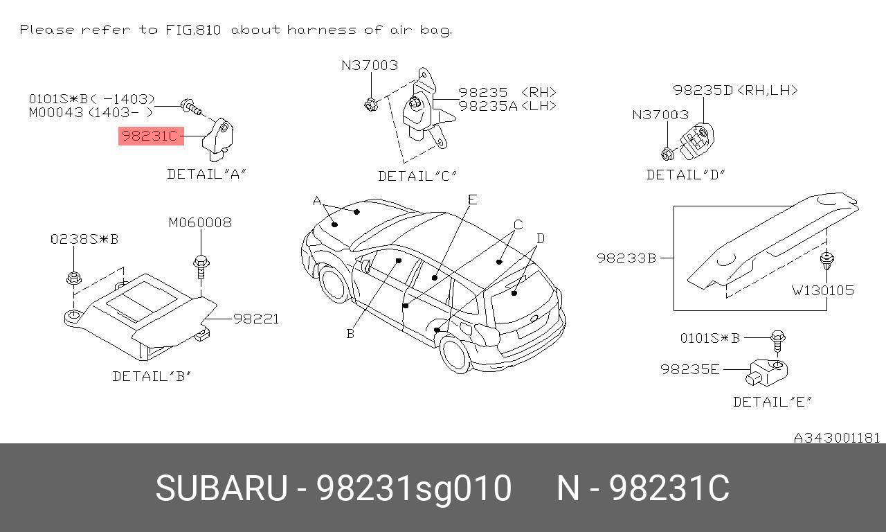 Assemblaggio sensore OE originale F Sub 98231SG010 per Subaru 98231-SG010
