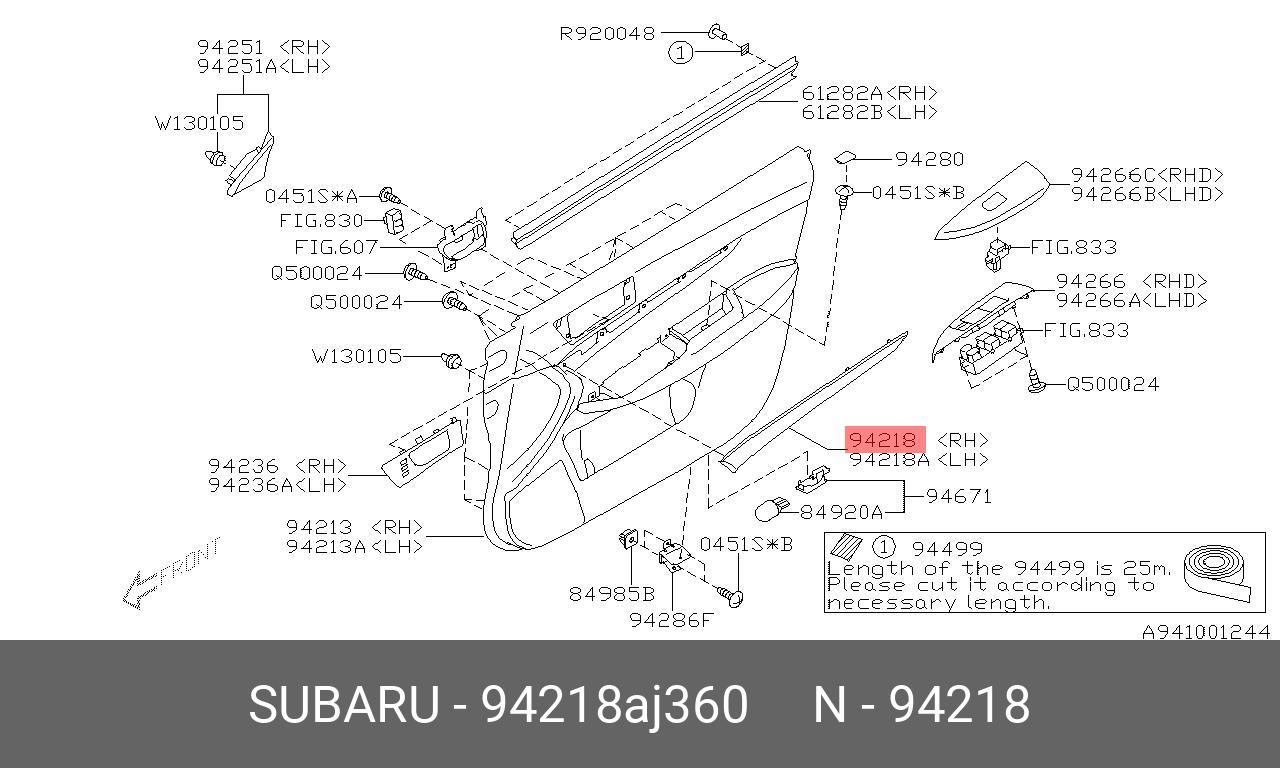Ornamento OE Pnl originale F mano destra 94218AJ360 per Subaru 94218-AJ360