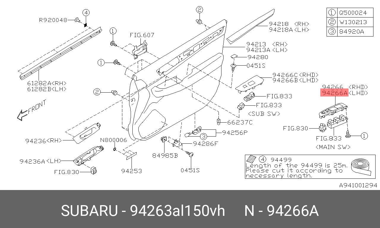 Originale OE Pnl P/W S/W mano sinistra per Subaru 94263A-L150VH