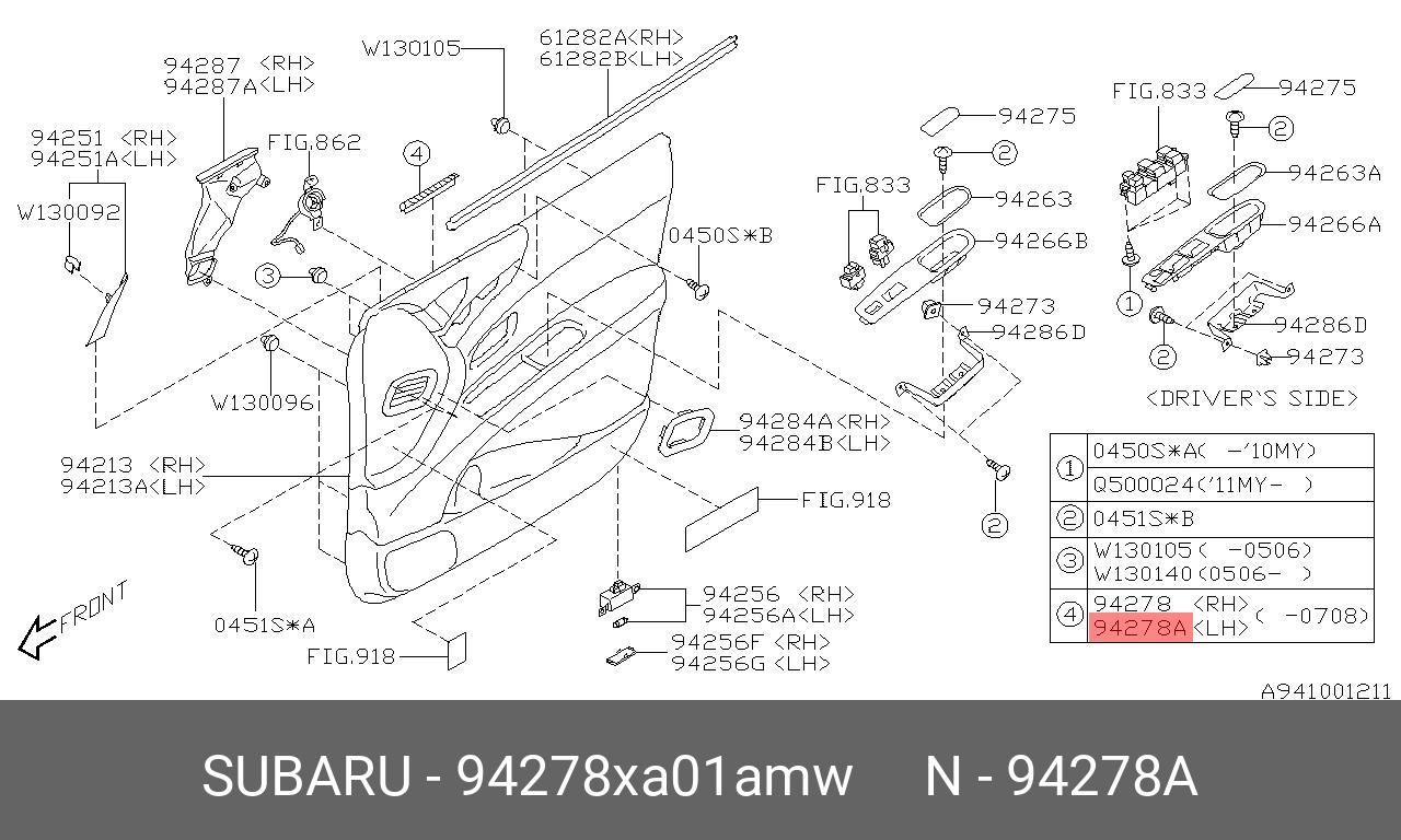 Originale OE Grl Def Sd mano sinistra 94278XA01AMW per Subaru 94278X-A01AMW
