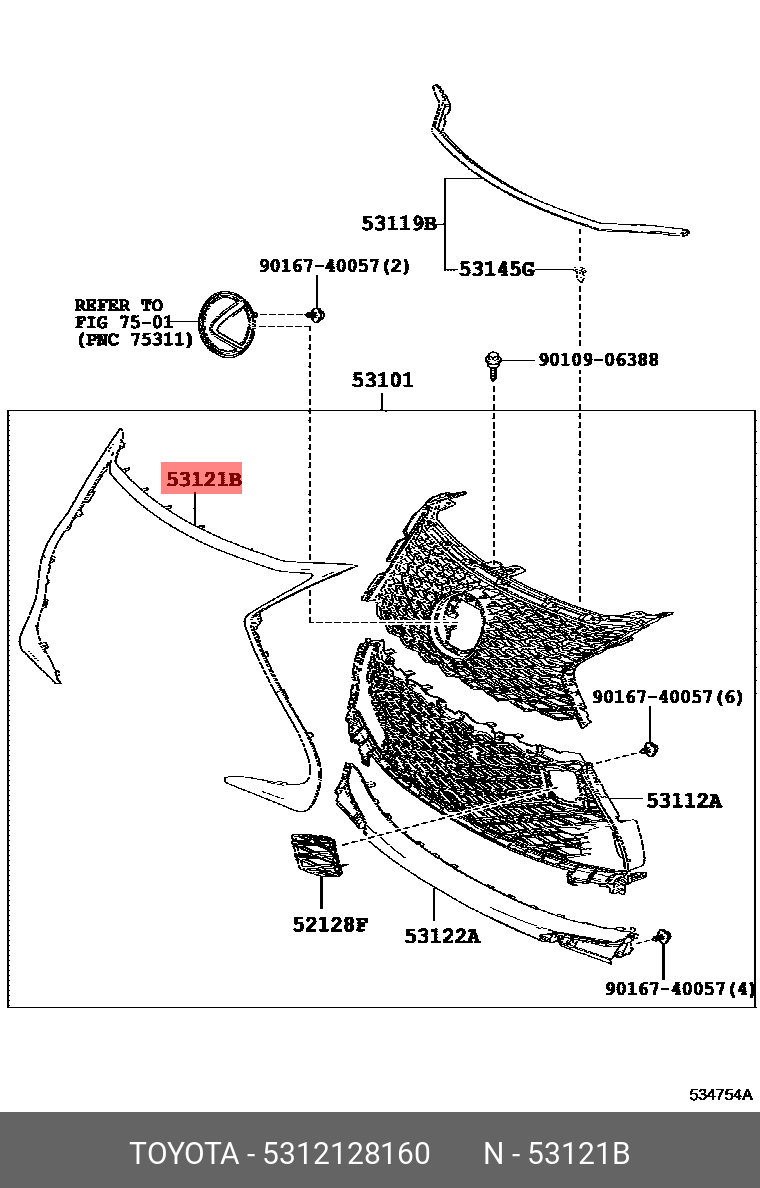 53121-28160 GENUINE TOYOTA NOAH/ VOXY 200706 - 201401, MOULDING ...