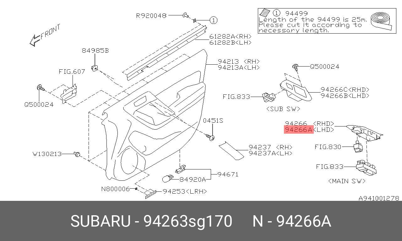 Originale OE Pnl Pw Sw M mano sinistra 94263SG170 per Subaru 94263-SG170