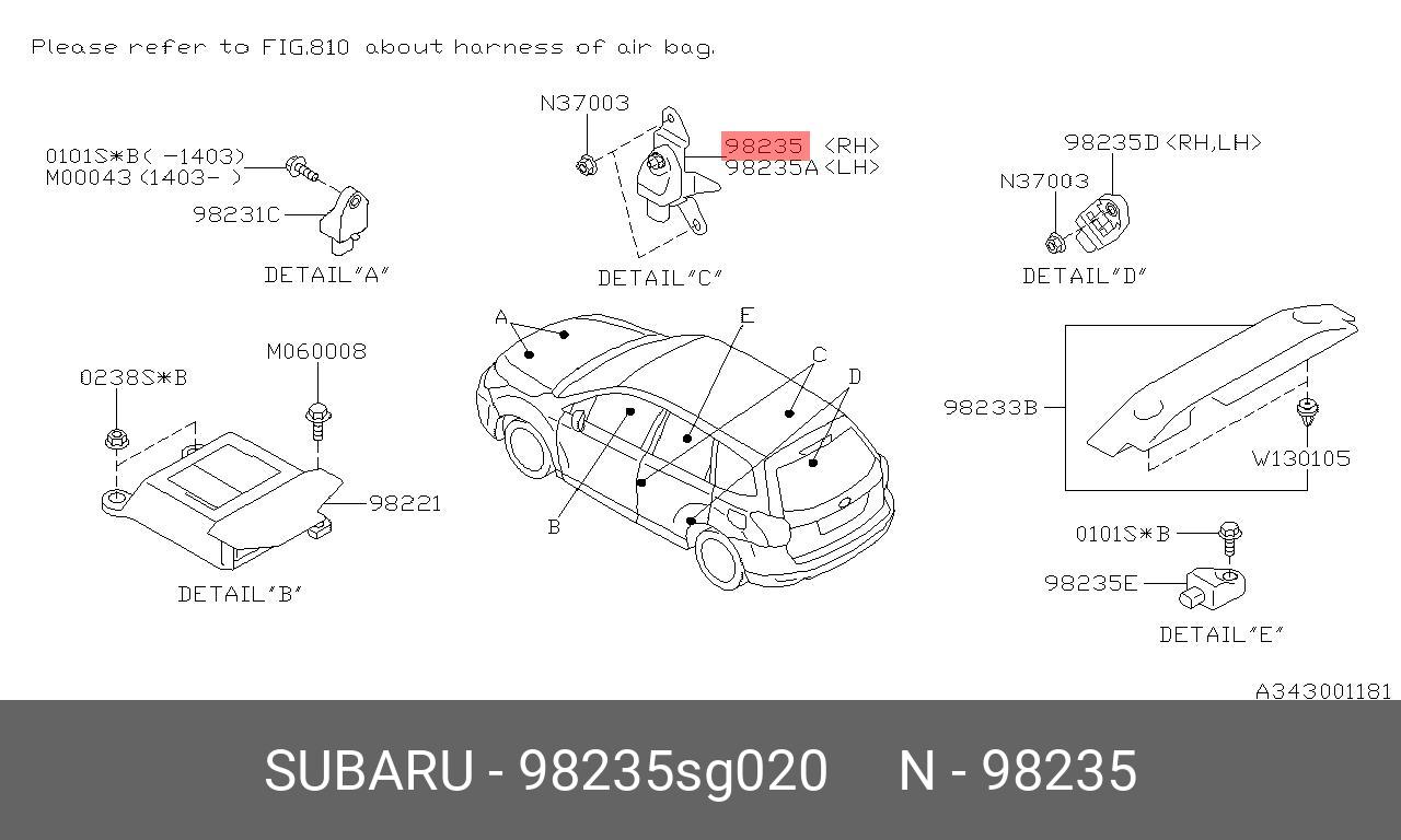 Originale OE Air B Satl Sen Sda 98235SG020 per Subaru 98235-SG020