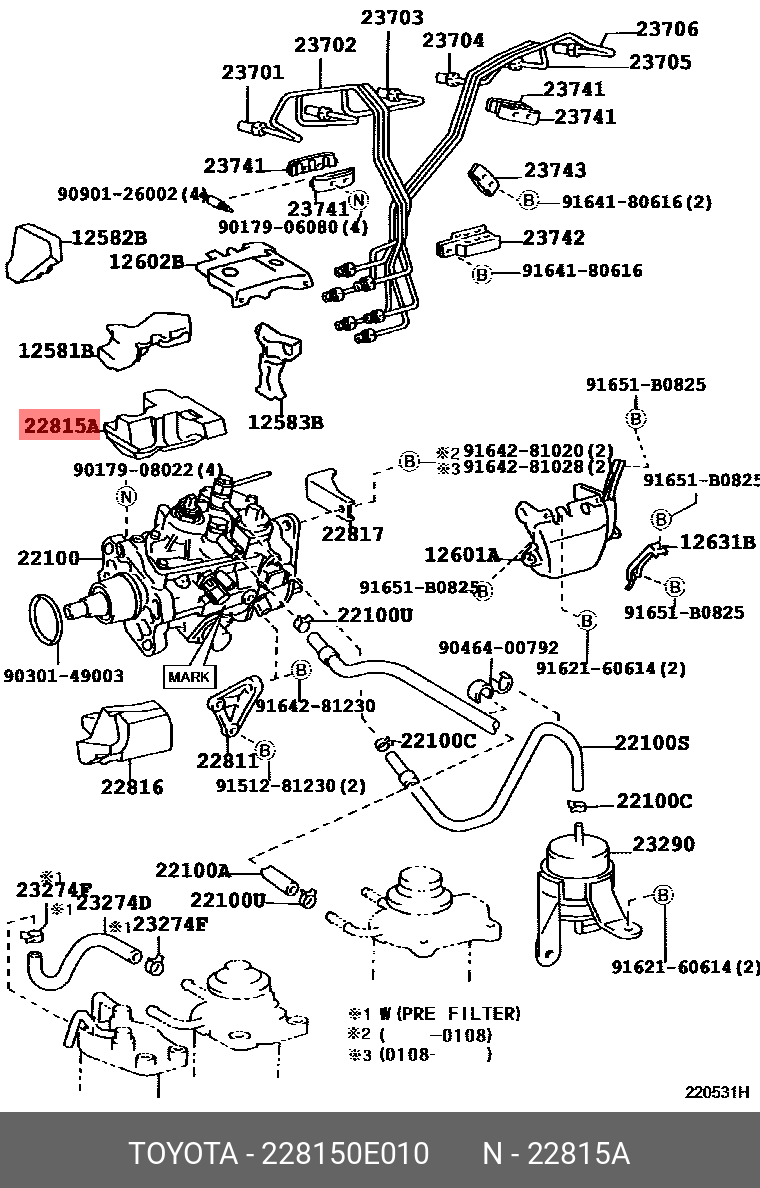 22815-0E010 GENUINE TOYOTA 228150E010, HILUX 201708 - 202005, GUN125 ...