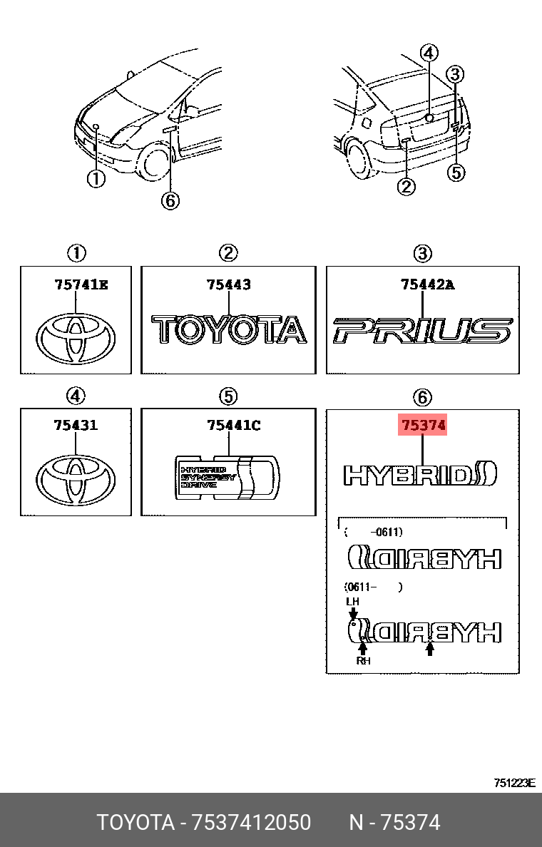 Genuine OE emblem side panel 7537412050 for TOYOTA 75374-12050 online ...