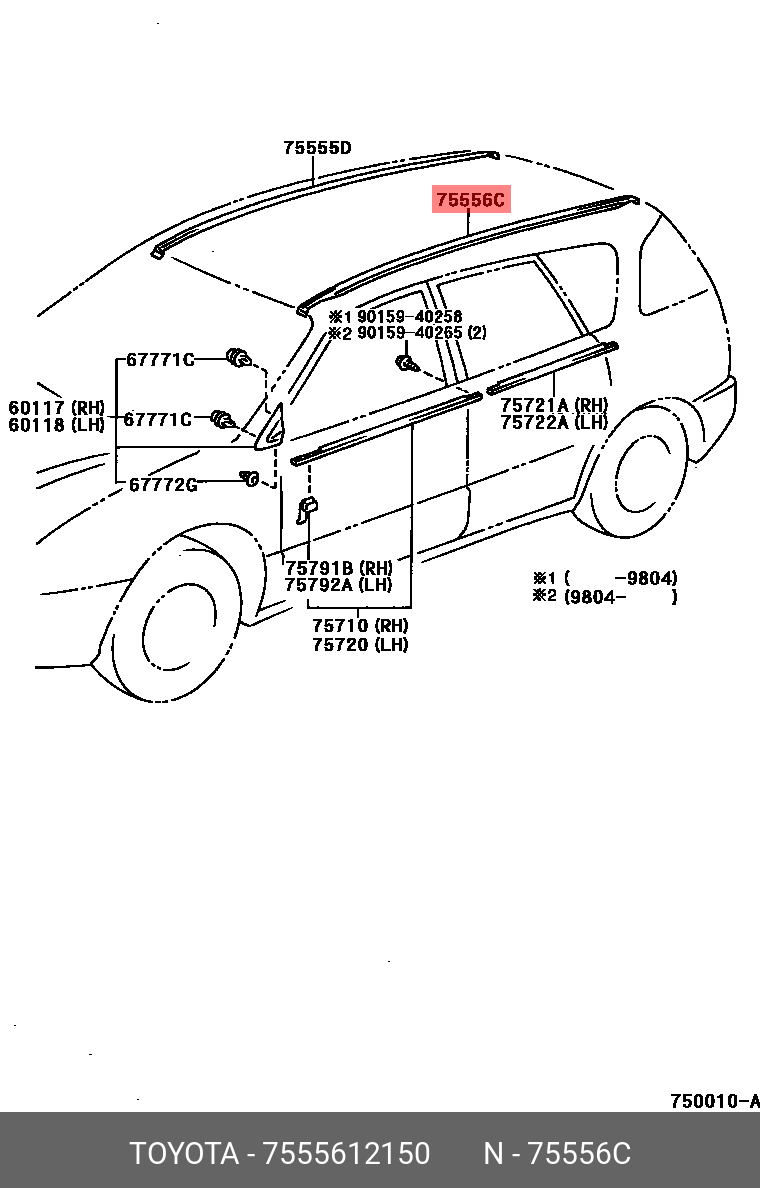 moulding roof drip side finish center left 7555612150 for TOYOTA 75556 ...