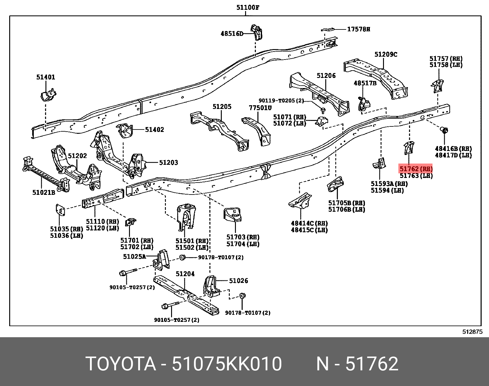 51075-KK010 GENUINE TOYOTA 51075KK010, HILUX 202108-, GUN125, BRACKET ...