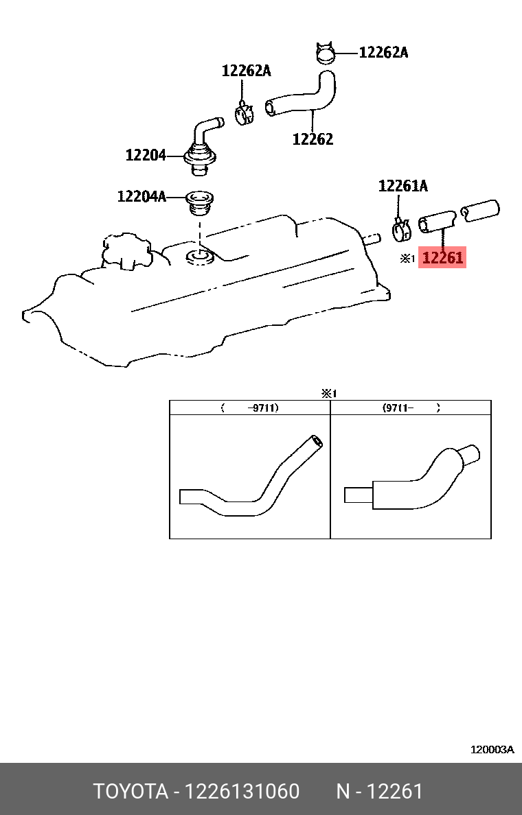 12261-31060 GENUINE TOYOTA MARK X 200411 - 200909, HOSE, VENTILATION ...