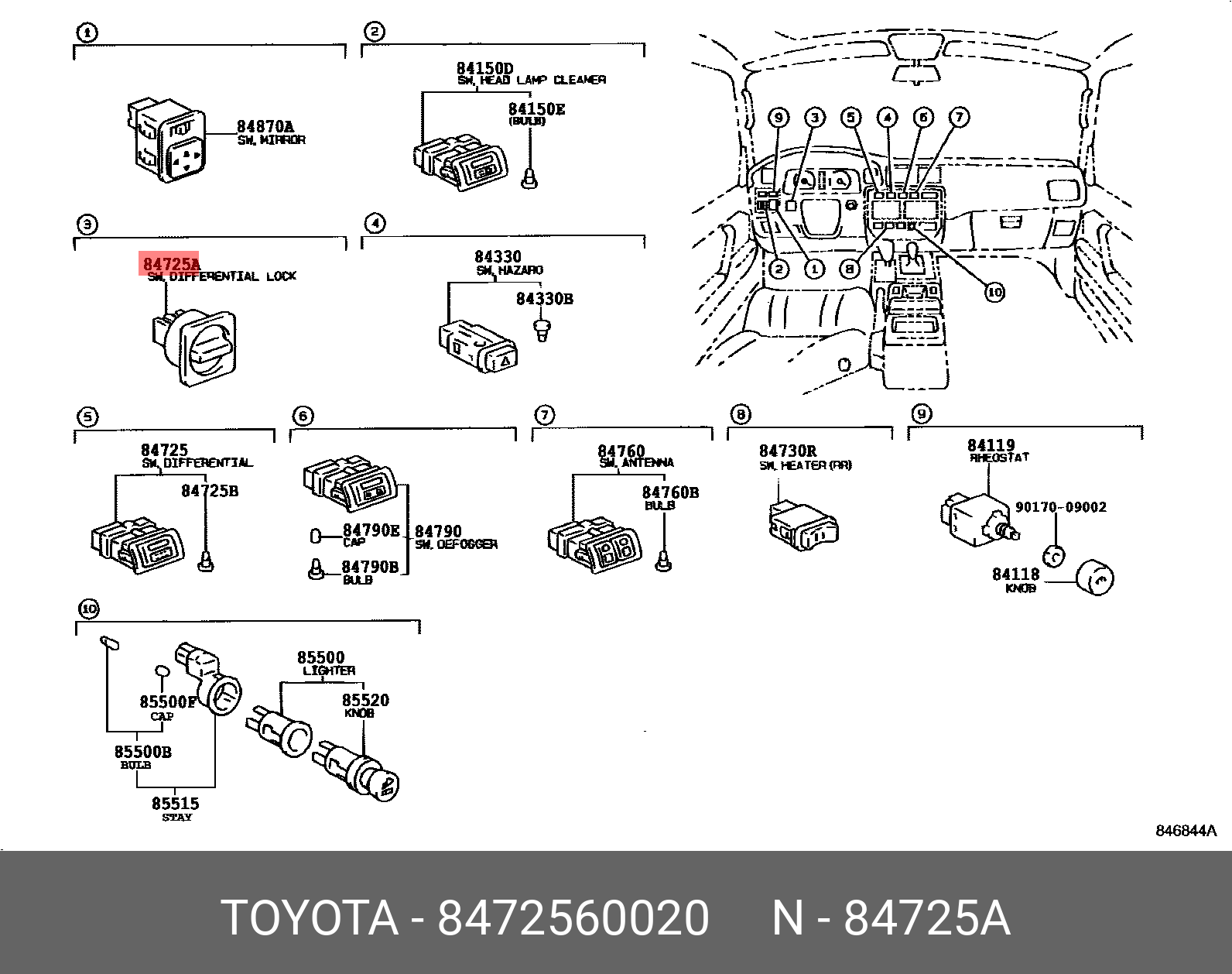 84725-60020 GENUINE TOYOTA LAND CRUISER 201408 - 201507, SWITCH, CENTER ...