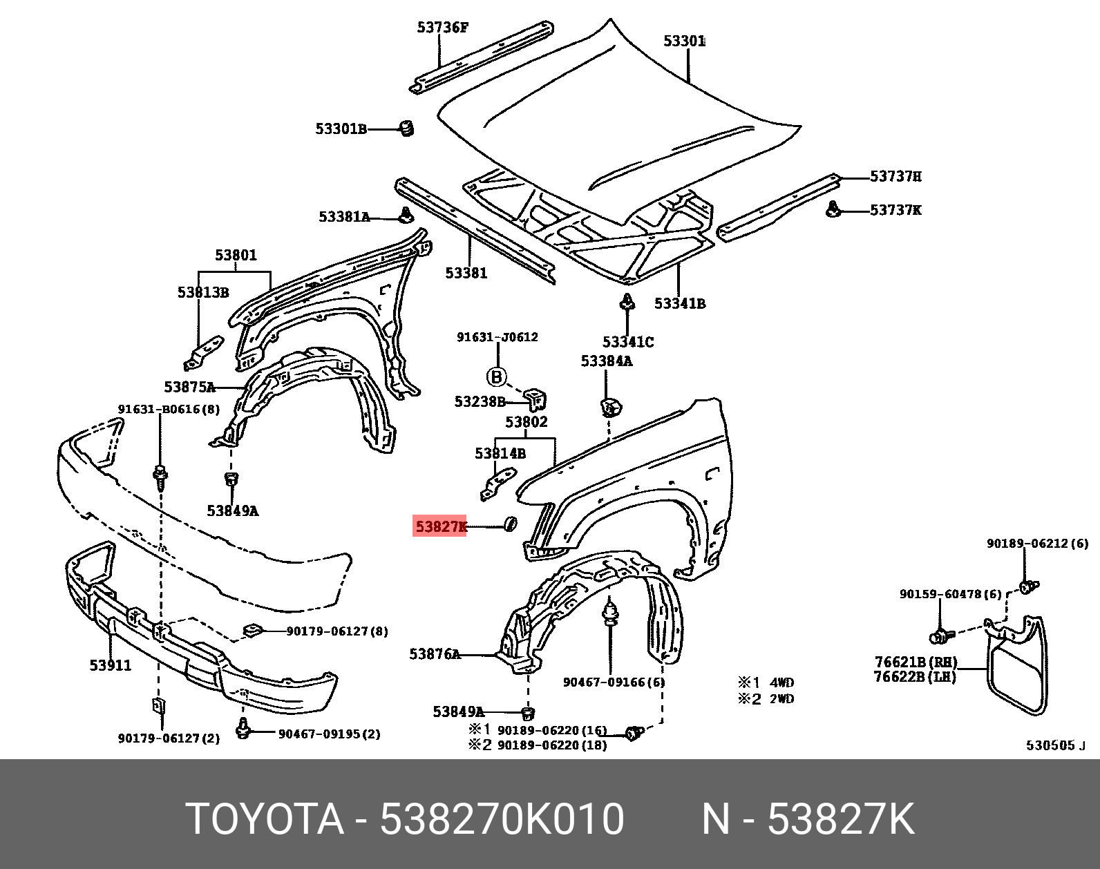 53827-0K010 GENUINE TOYOTA 538270K010, HILUX 201708 - 202005, GUN125 ...