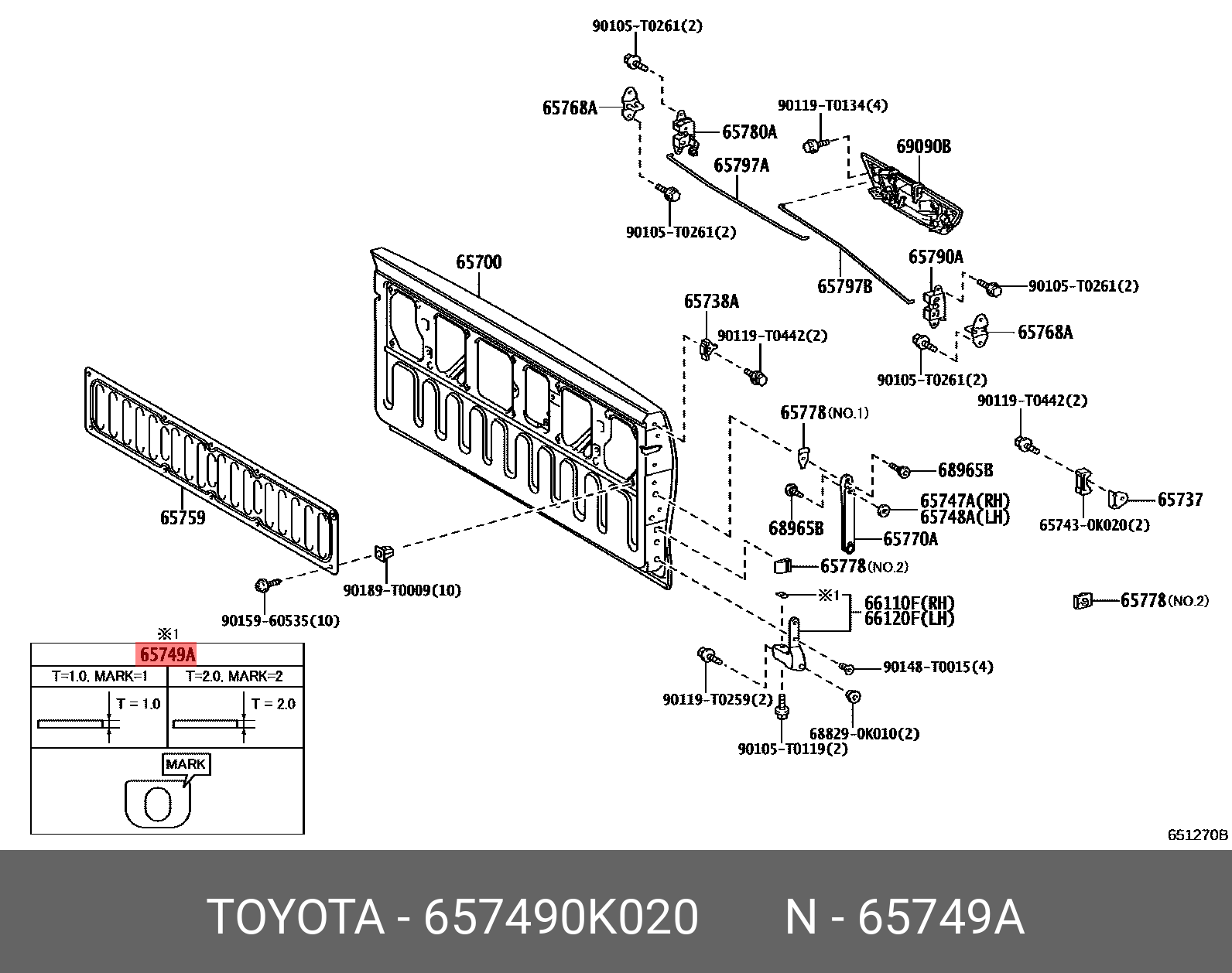 65749-0K020 GENUINE TOYOTA 657490K020, HILUX 202006-, GUN125, PAD, TAIL ...