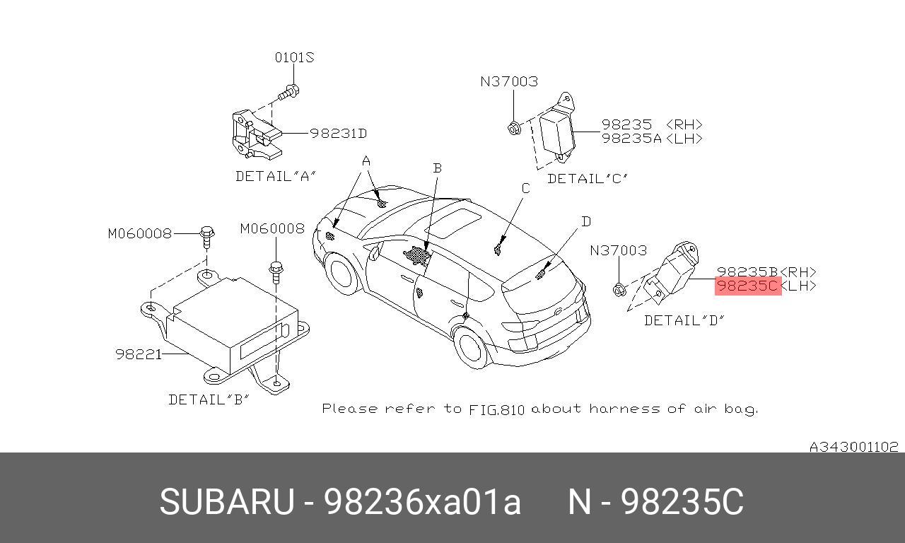 Originale OE Air B Satl Sen C mano sinistra 98236XA01A per Subaru 98236-XA01A