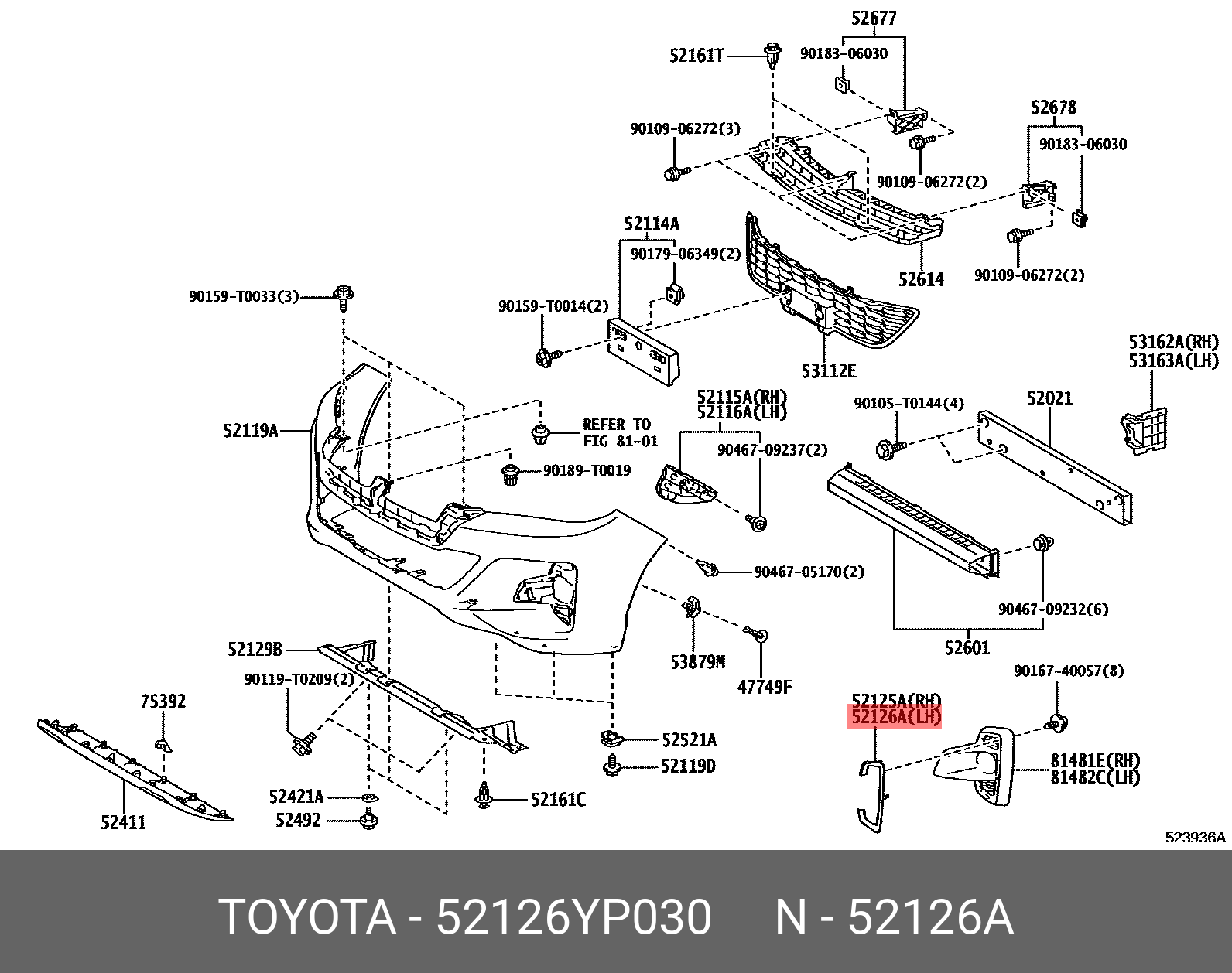 52126-YP030 GENUINE TOYOTA 52126YP030, HILUX 201708 - 202005, GUN125 ...