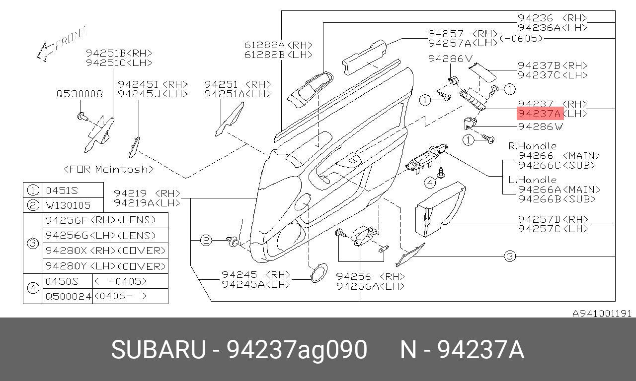 Impugnatura originale OE Dr F B mano sinistra 94237AG090 per Subaru 94237-AG090