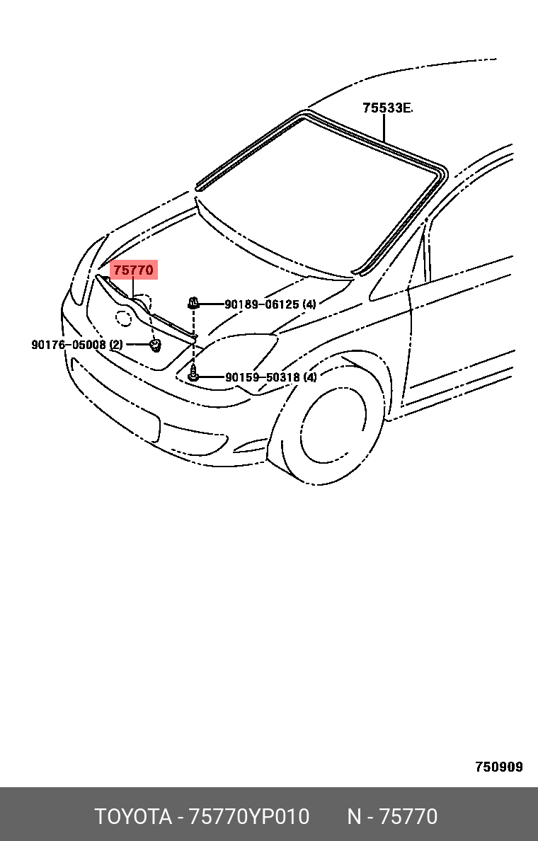 75770-YP010 GENUINE TOYOTA 75770YP010, HILUX 201708 - 202005, GUN125 ...