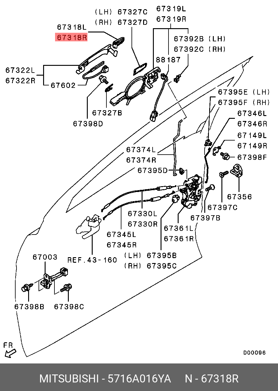 Genuine OE Cover F/Dr Outs Handle Right Hand for Mitsubishi 5716A-016YA ...