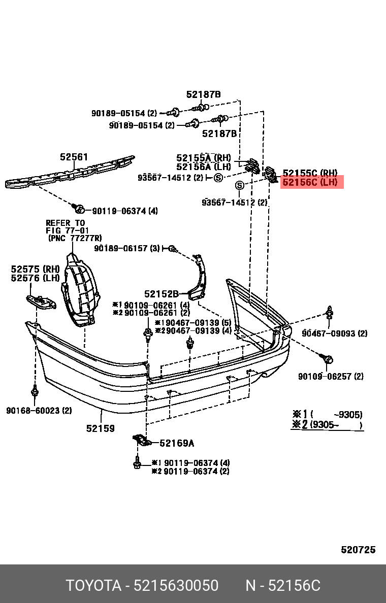 Original support rear bumper side no.1 left 5215630050 for TOYOTA 52156 ...