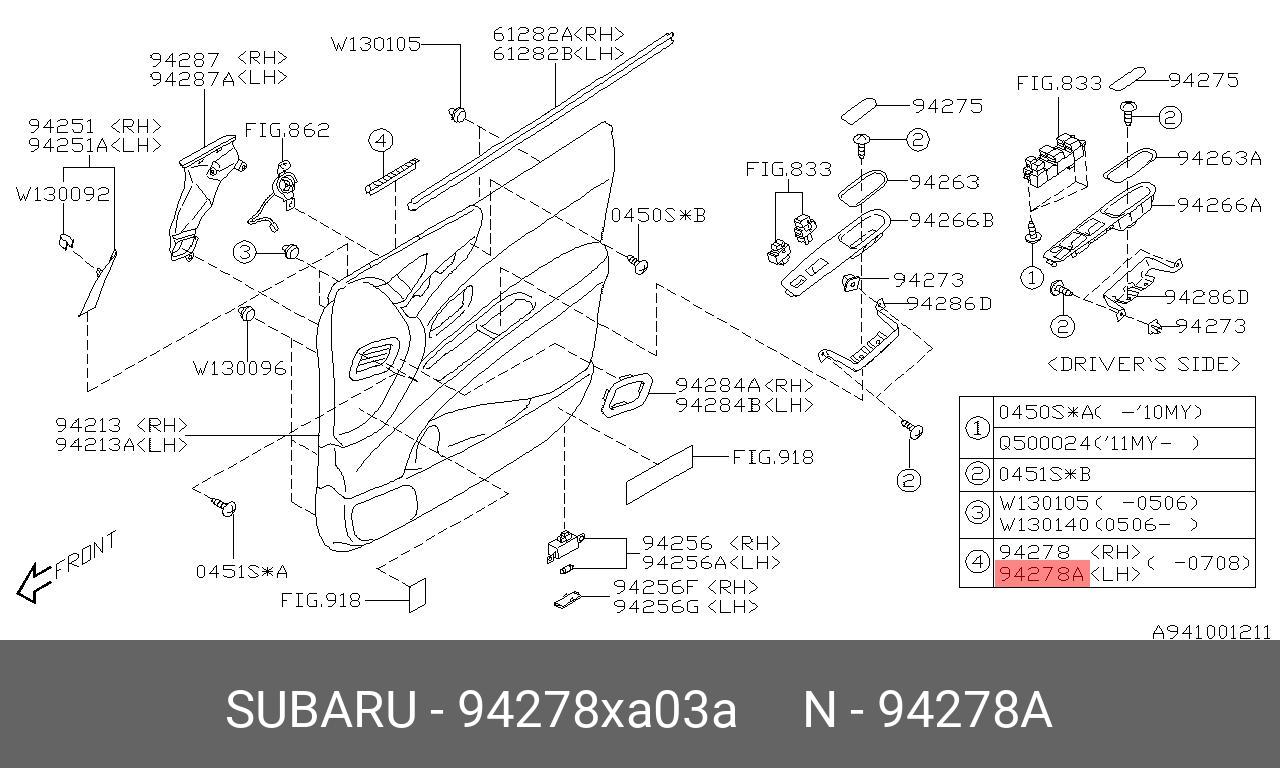 Originale OE Grl Def Sd mano sinistra 94278XA03A per Subaru 94278-XA03A